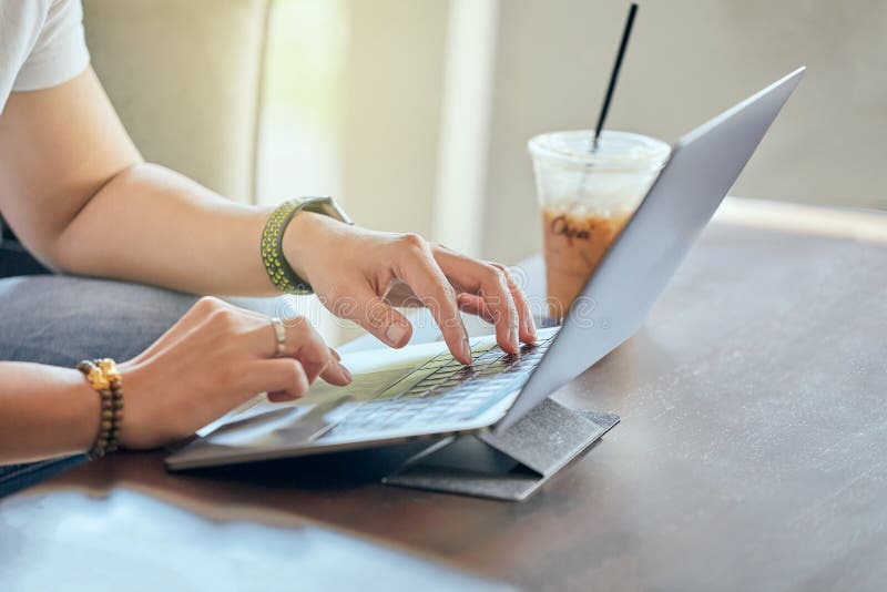 Hands Typing and Using Computer Note Book Keyboard Pads Stock Photo ...