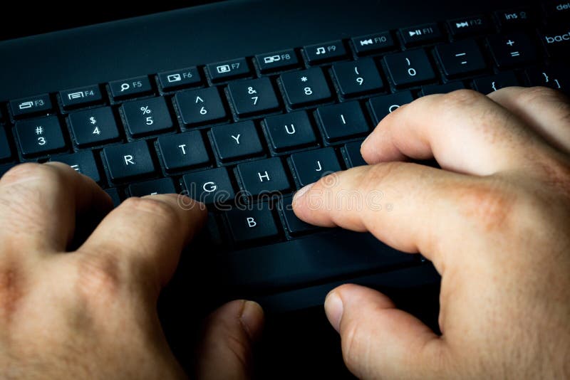 Hands Typing Using PC Keyboard Close Up Isolated Stock Image - Image of ...
