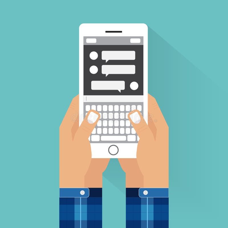 Hands Typing on Vertical Cell Phone Vector Stock Illustration ...