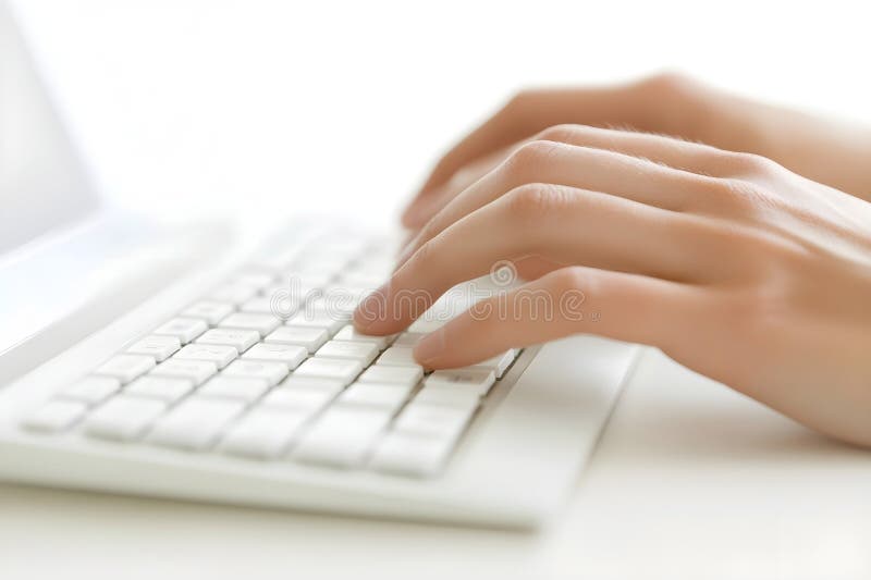 Hands Typing on a White Keyboard, Representing Work, Communication, and ...