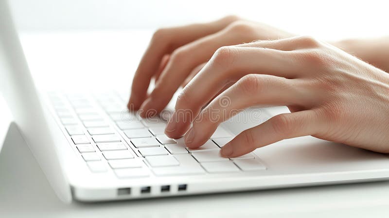 Hands Typing on a White Laptop Keyboard in a Bright Setting Stock ...