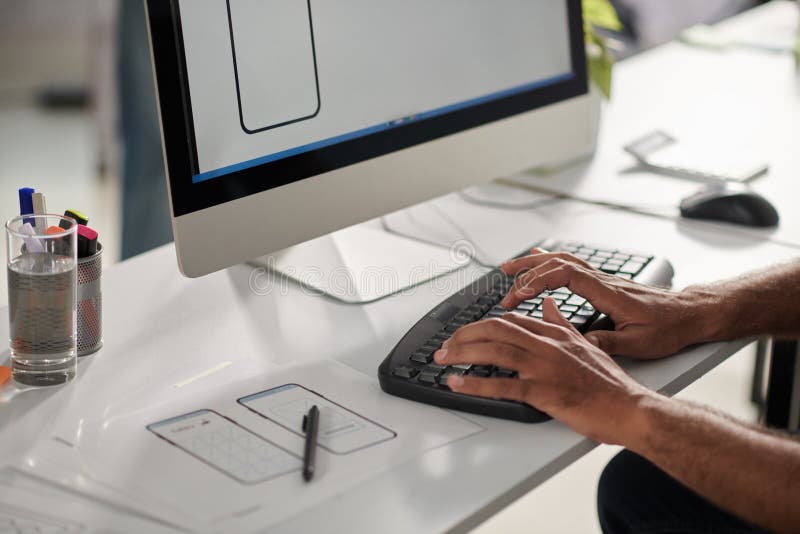 UI Designer Creating Mobile Interface Stock Photo - Image of hands ...