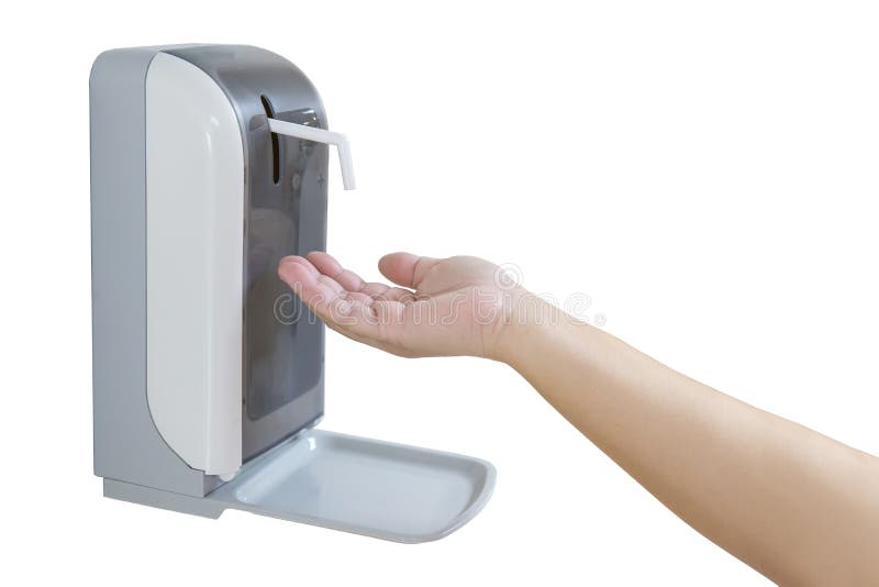2 Hands Under the Automatic Alcohol Dispenser. Stock Photo - Image of ...