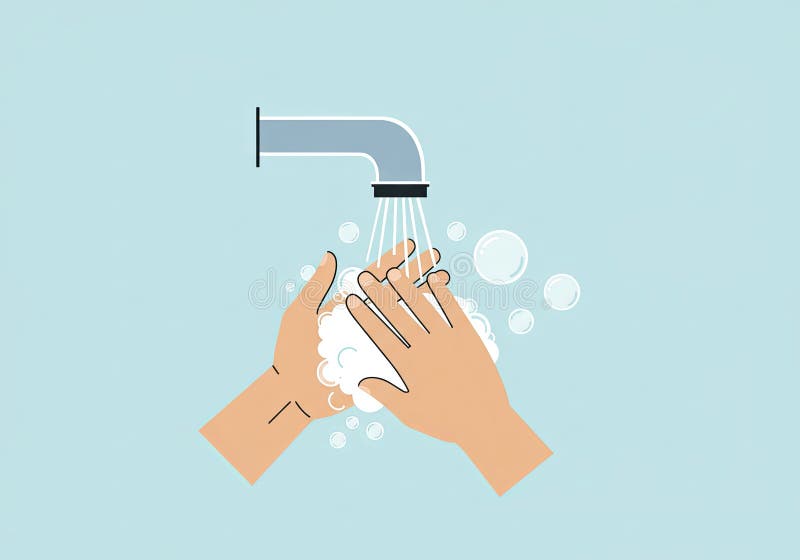 Hands Under Faucet Soap Bubbles Light Blue Hygiene Protocol Stock ...