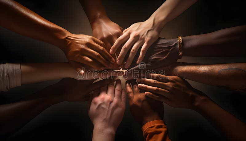 Hands United Together. Teamwork Concept Stock Illustration - Illustration of bonding, social ...