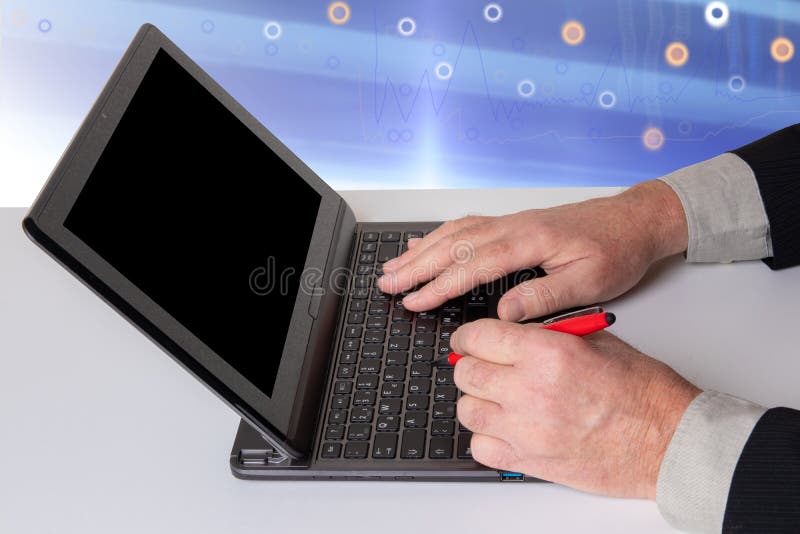 Hands of a Unrecognizeable Businessman Working with a Modern Portable ...