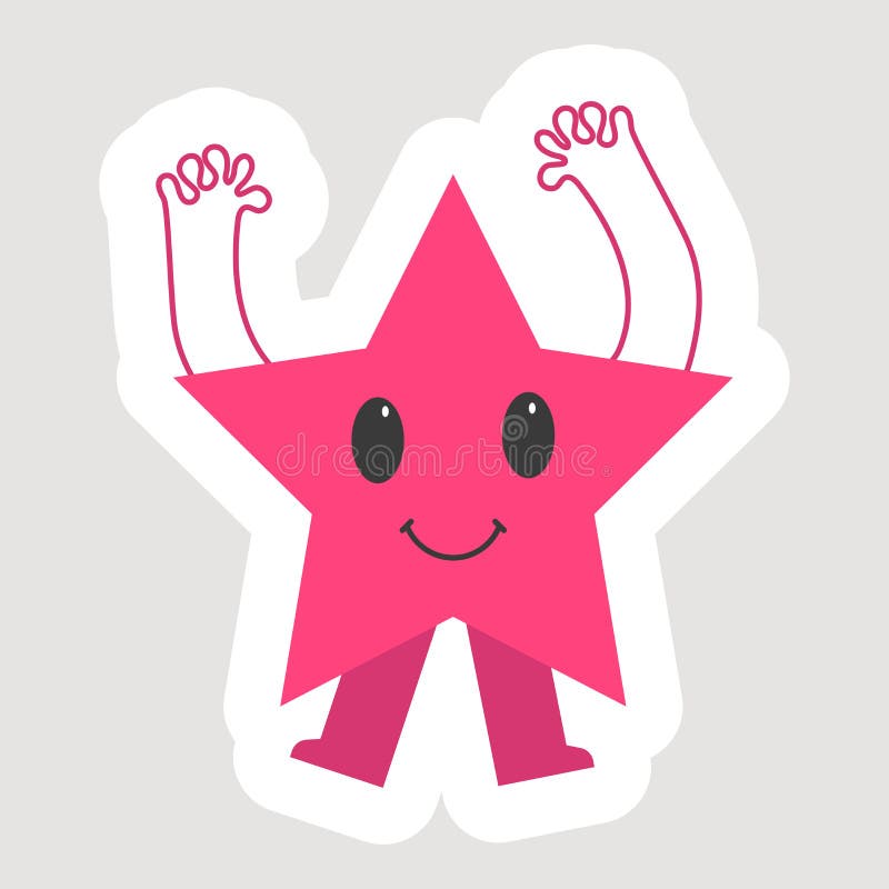 Hands Up Dancing Star Cartoon Over Grey Stock Illustration ...