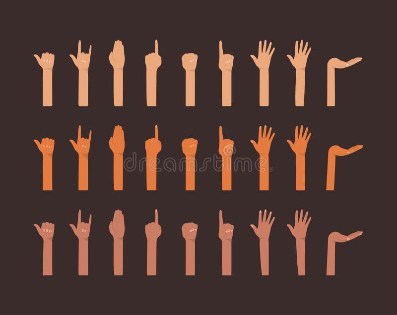 Hands Up of Different Types of Skins Vector Design Stock Vector ...