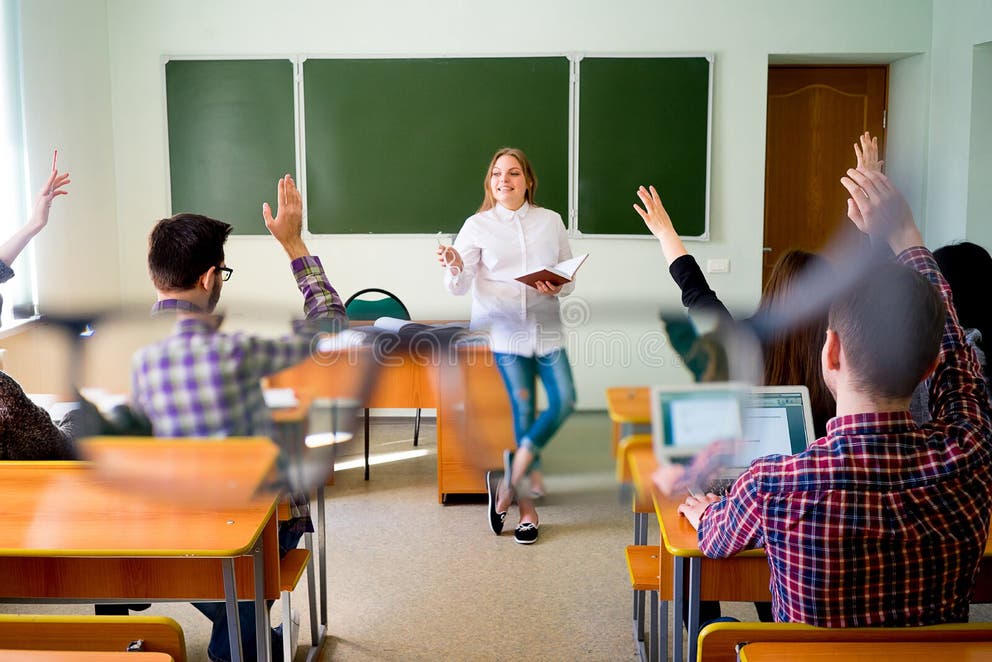 Hands up on lesson stock photo. Image of raised, question - 92671052