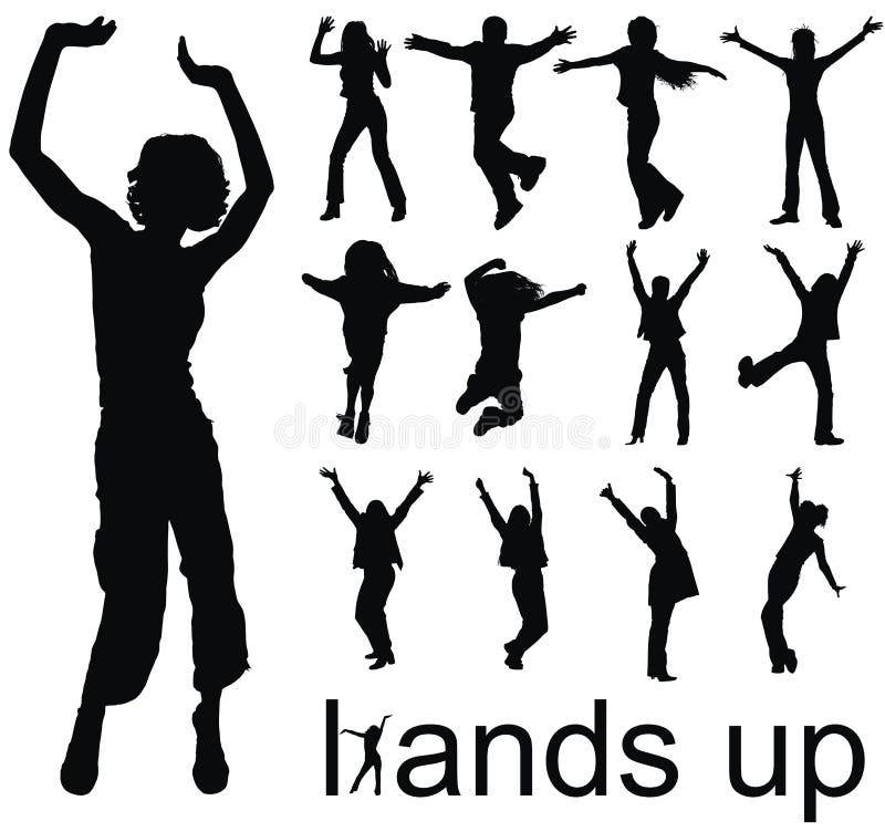 Hands Up People Silhouettes Stock Vector - Illustration of attractive ...
