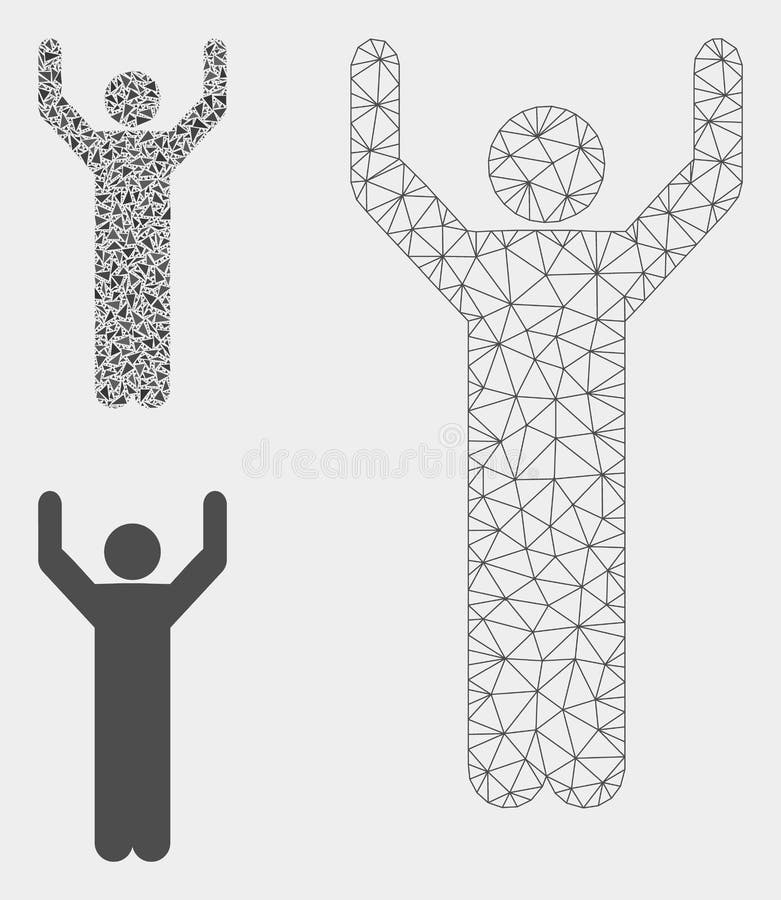 Hands Up Pose Vector Mesh Wire Frame Model and Triangle Mosaic Icon ...