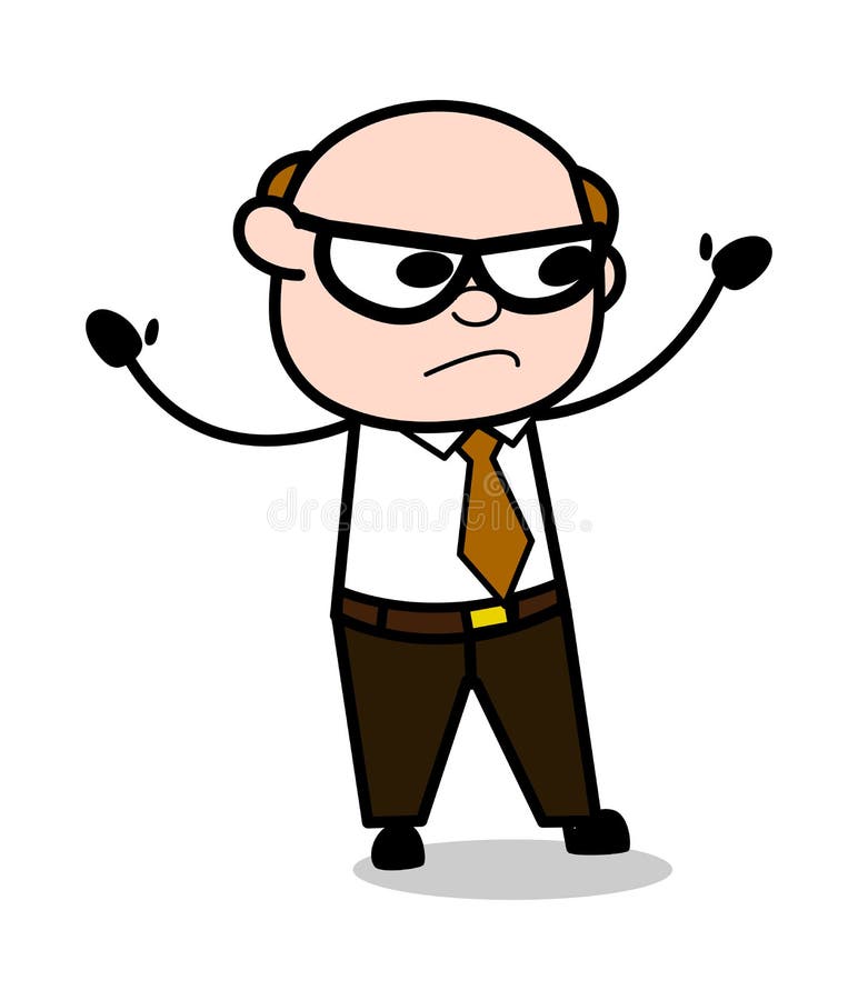 Hands Up - Retro Cartoon Office Old Boss Man Vector Illustration Stock ...