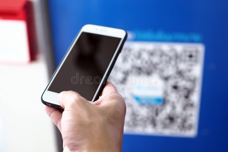 Hands Use the Phone To Scan QR Codes To Receive Discounts on Purchases ...
