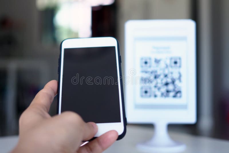 Hands Use the Phone To Scan QR Codes To Receive Discounts on Purchases ...
