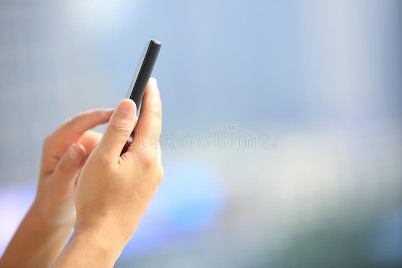 Hands Use Smart Phone in Modern City Stock Photo - Image of ...