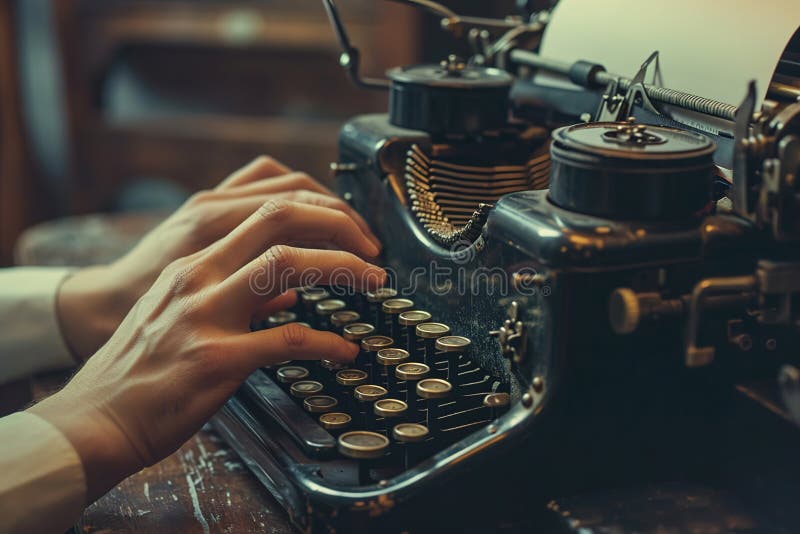 Hands Using a Classic Typewriter with Vintage Paper in Retro ...