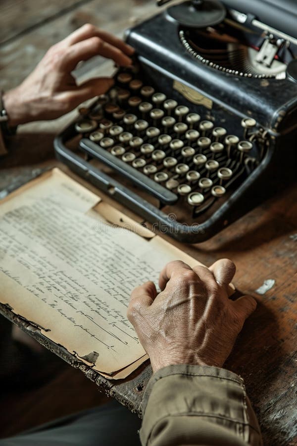 Hands Using a Classic Typewriter with Vintage Paper in Retro ...