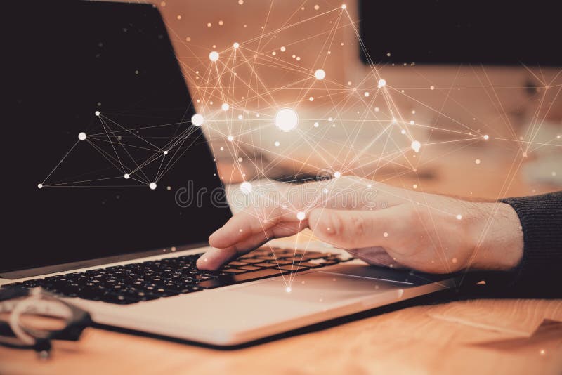 Hands Using Computer with Big Data Stock Image - Image of computer ...