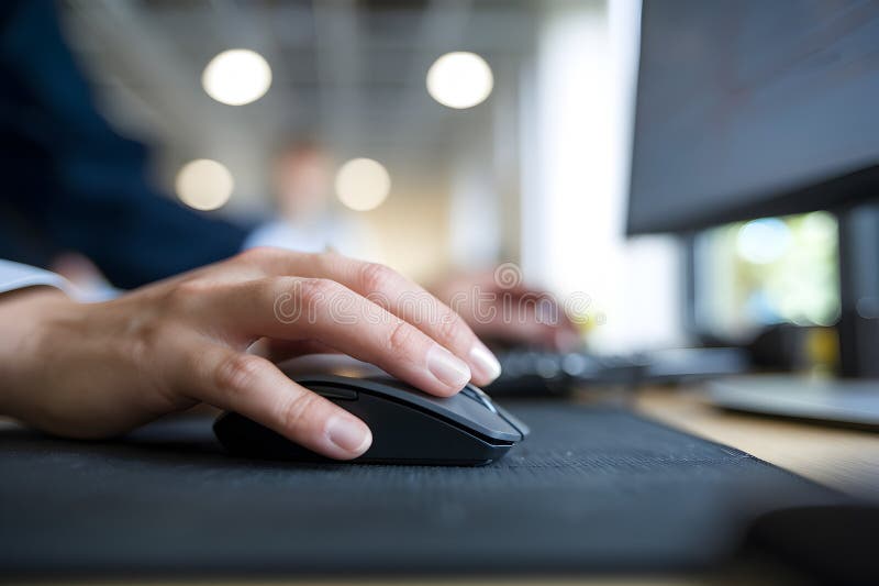 Hands Using a Computer Mouse, Suggesting a Focused Office Setting Stock ...