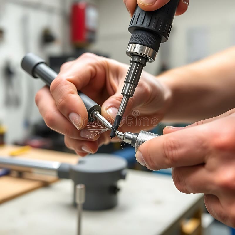 Hands Using a Deburring Tool To Remove Burrs from a Small Metallic Part ...