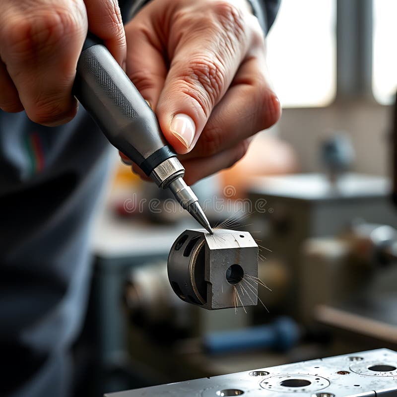 Hands Using a Deburring Tool To Remove Burrs from a Small Metallic Part ...