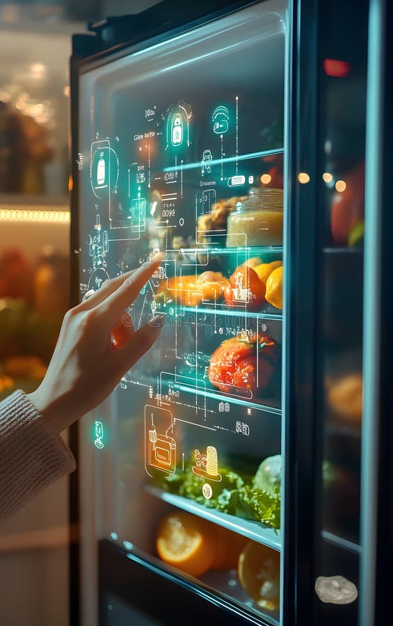 Hands Using a Digital App To Control a Smart Refrigerator, Smart ...