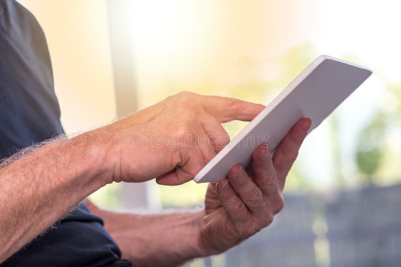 Hands Using Digital Tablet, Light Effect Stock Photo - Image of ...