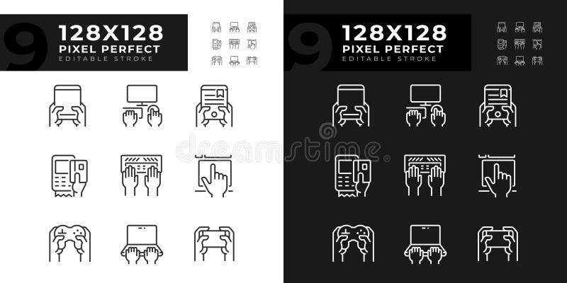 Hands Using Gadgets Pixel Perfect Linear Icons Set for Dark, Light Mode ...