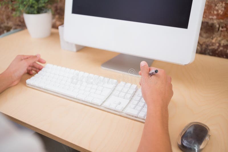 Hands Using Keyboard at Desk Stock Photo - Image of businessman ...