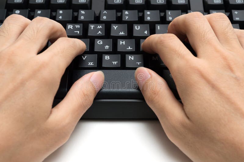 Hands Using Keyboard on White Background Stock Photo - Image of network ...