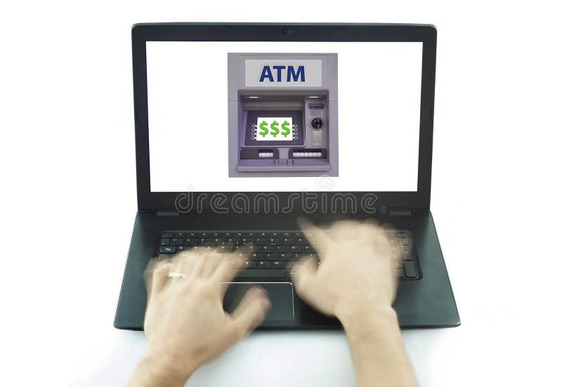 Hands Using Laptop Computer and ATM with Dollar Sign Isolated Stock ...