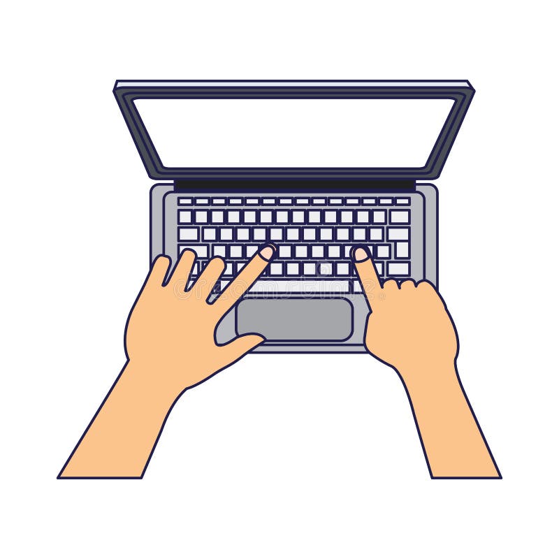 Hands Using Laptop Computer Blue Lines Stock Vector - Illustration of ...
