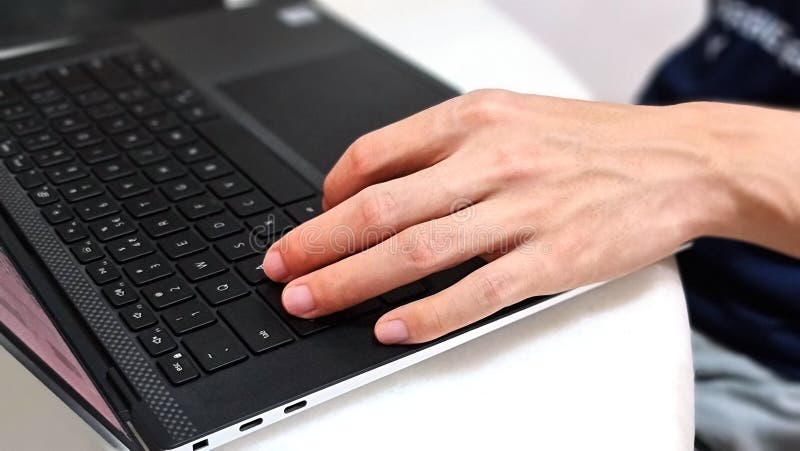Man Typing on Laptop Computer Stock Photo - Image of works, view: 237995804