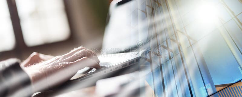 Hands Using a Laptop, Hard Light Effect; Multiple Exposure Stock Photo ...