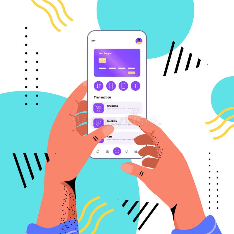 Hands Using Mobile Banking App with Credit Card on Smartphone Screen E ...