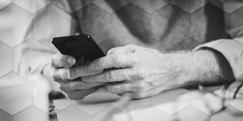 Hands Using Mobile Phone, Geometric Pattern Stock Photo - Image of ...