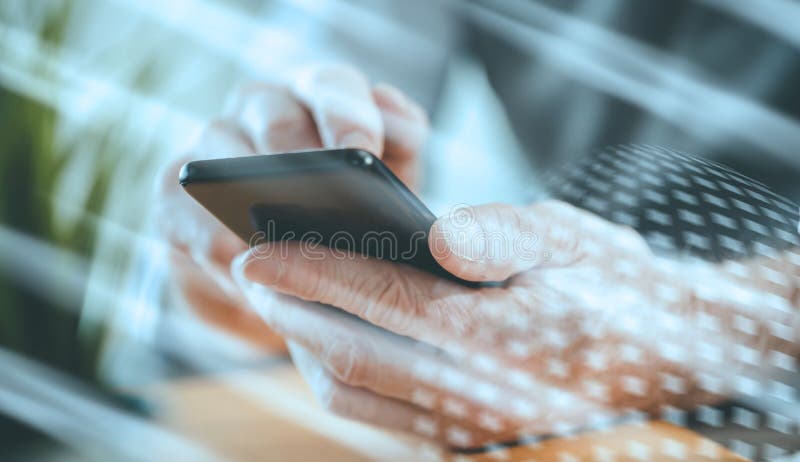 Hands Using Mobile Phone; Light Effect Stock Illustration ...