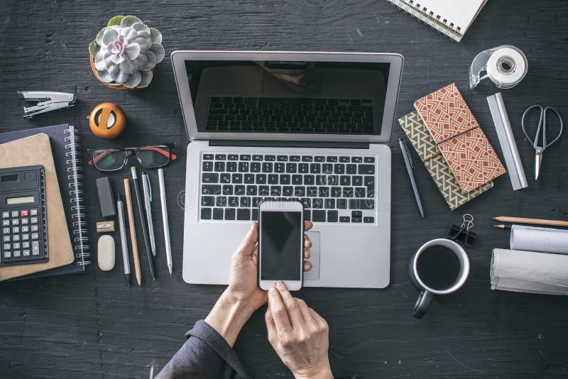 Hands Using Mobile Phone on Working Table Stock Photo - Image of mobile ...
