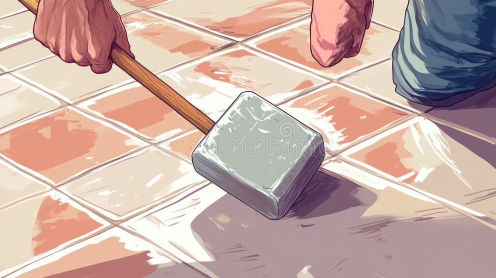 Hands Using Rubber Mallet To Set Tiles Stock Illustration ...