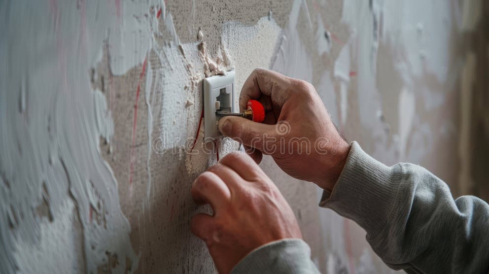 The Hands Installing Electrical Outlet. AI Generated Stock Photo ...