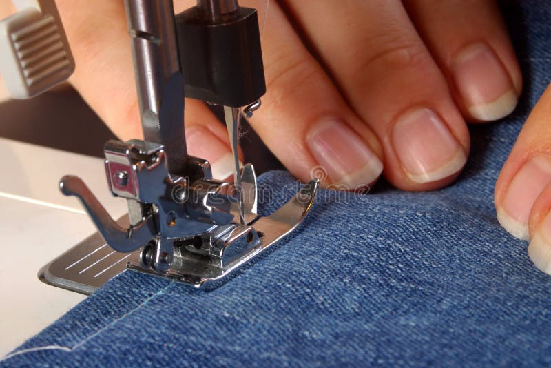 Hands Using a Sewing Machine Stock Image - Image of sewing, material ...