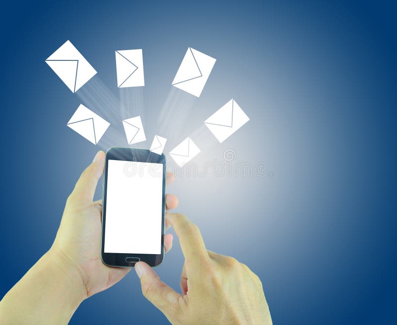 Hands Using Smart Phone with Flying Envelopes. Stock Photo - Image of ...