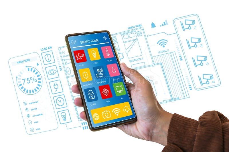 Hands Using Smart Phone for Mobile Phone with Smart Home App Stock ...