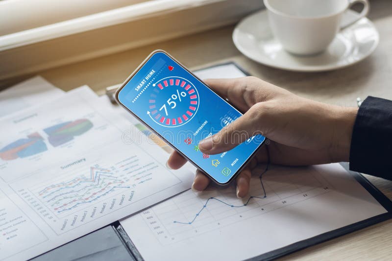 Hands Using Smart Phone for Mobile Phone with Smart Home App Stock ...