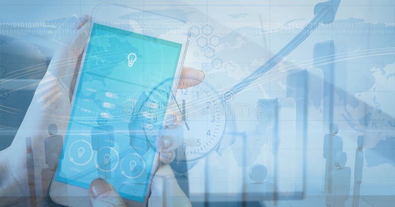 Hands Using Smart Phone with Overlay Stock Illustration - Illustration ...