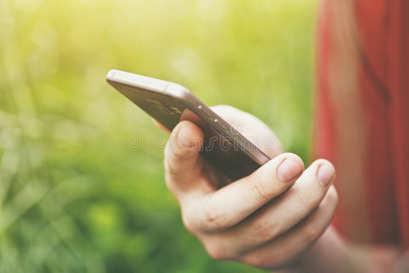 Hands Using Smart Phone Touching Screen Stock Photo - Image of sunlight ...