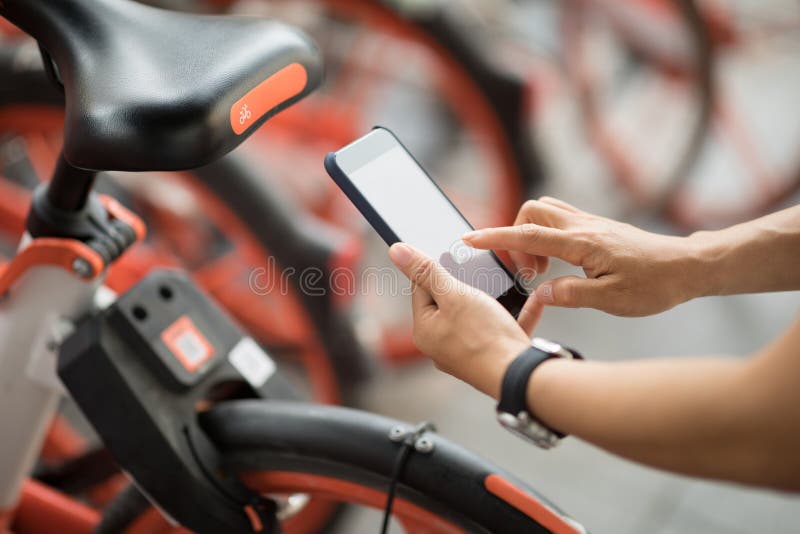 Woman Scanning the QR Code of Shared Bike Stock Image - Image of ...