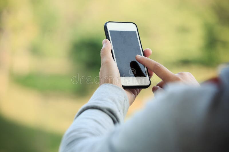 Hands Using Smartphone Taking Photo Outdoor Stock Photo - Image of ...