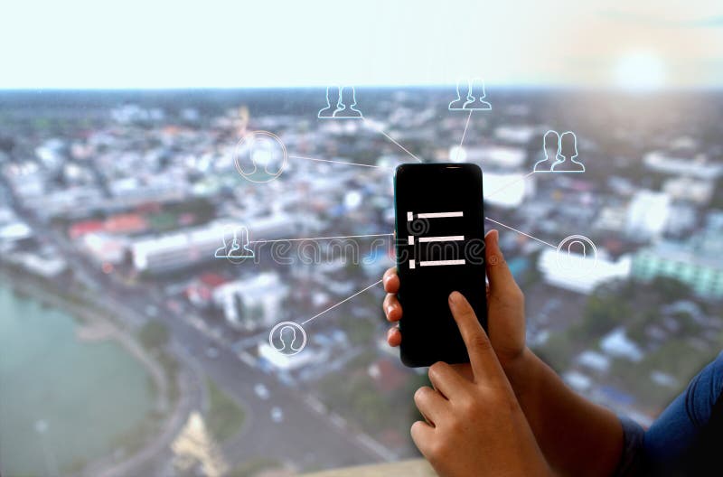 Hands Using Smartphones To Communicate through Internet and Wi-Fi Stock ...