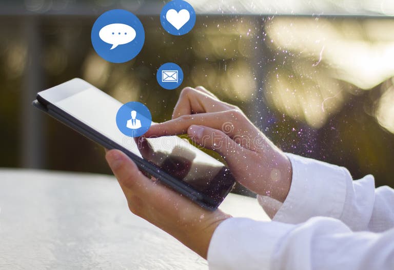 Hands using tablet stock photo. Image of icons, blogging - 123145688